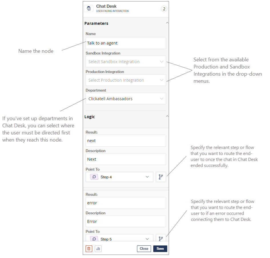 Chat Desk node - Chat Flow User Guide