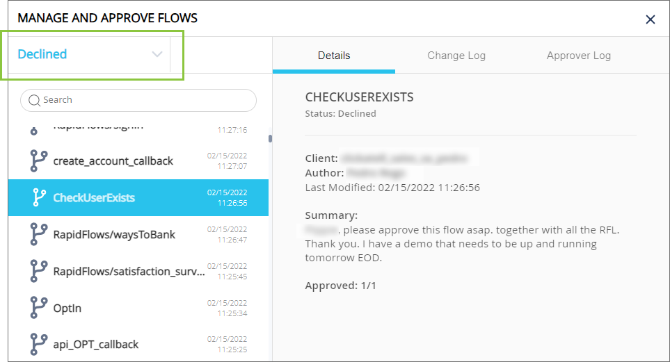 Approve/decline a workflow - Chat Flow User Guide