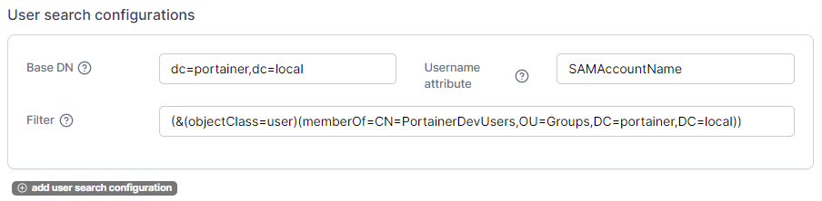 as an optional step click add user search configuration to