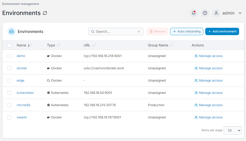 to see the details of an existing environment click on