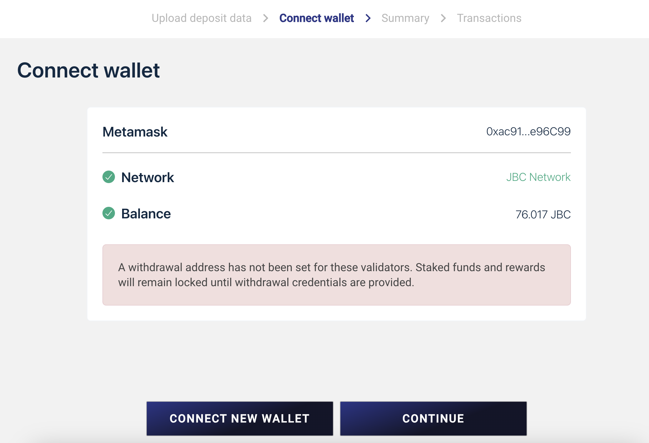 Deposit JBC - JBC Blockchain