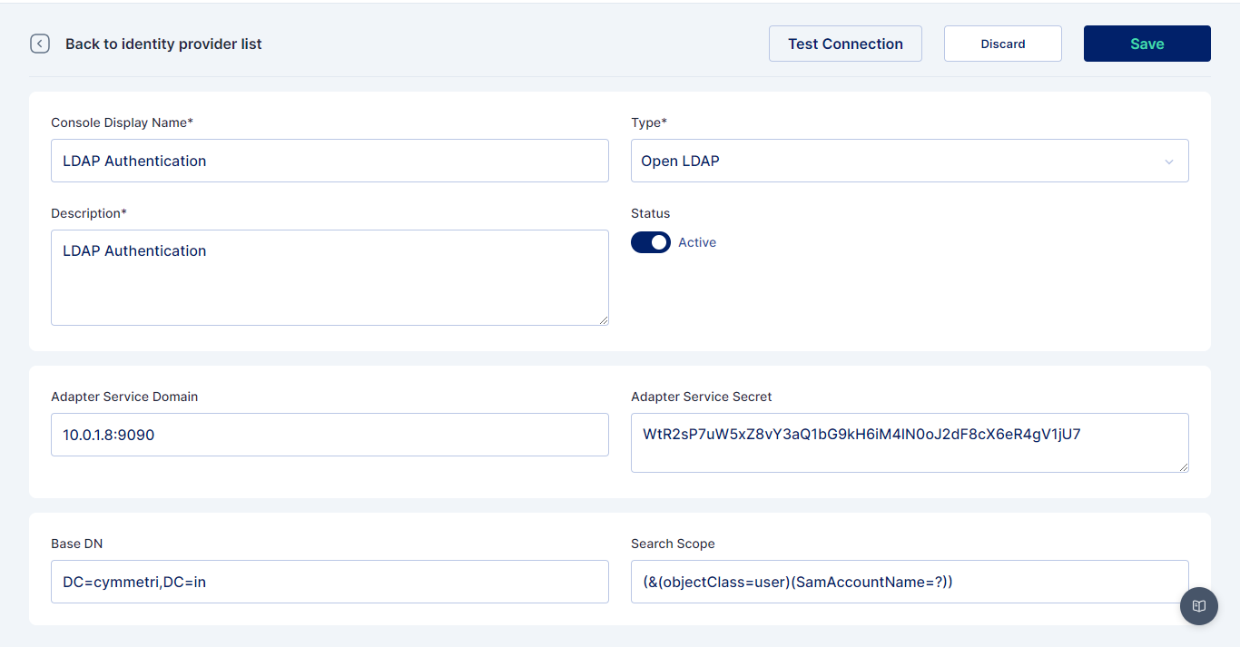 Internal Identity Provider Configuration Ldap Cymmetri