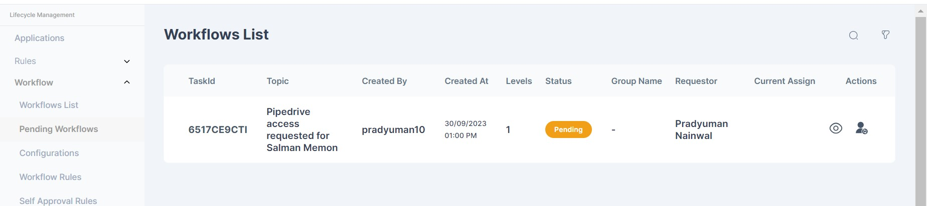 Pending Workflows - Cymmetri