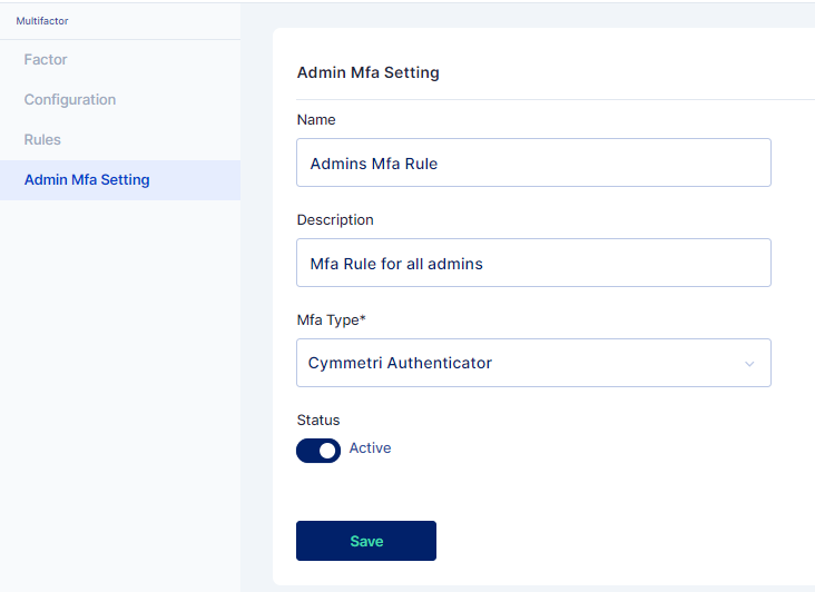 Admin MFA Setting - Cymmetri