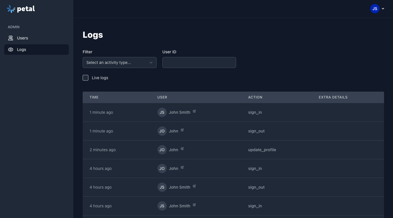 Included Pages - Petal Pro Documentation