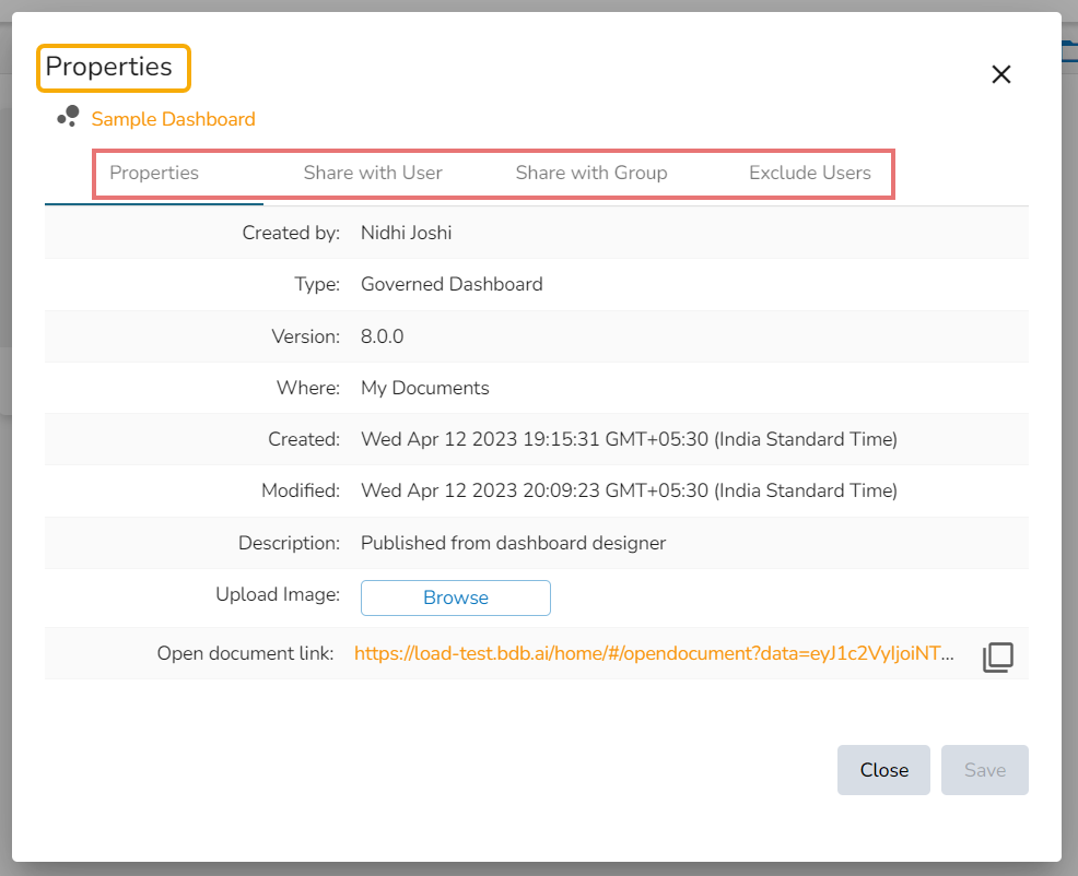 Options for a Published Dashboard - Interacting with Platform