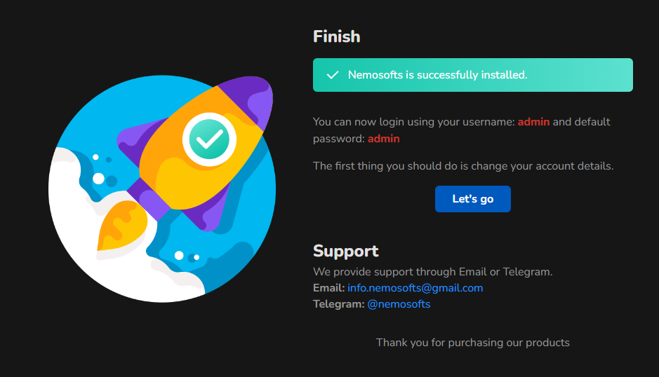 we created an admin account for you by default username admin password ...