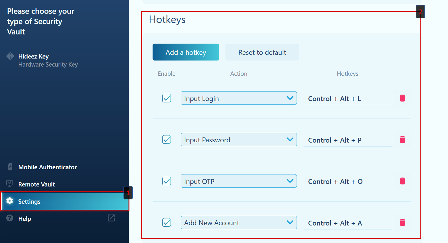 Configuring hotkeys - Hideez Authentication Service (EN)