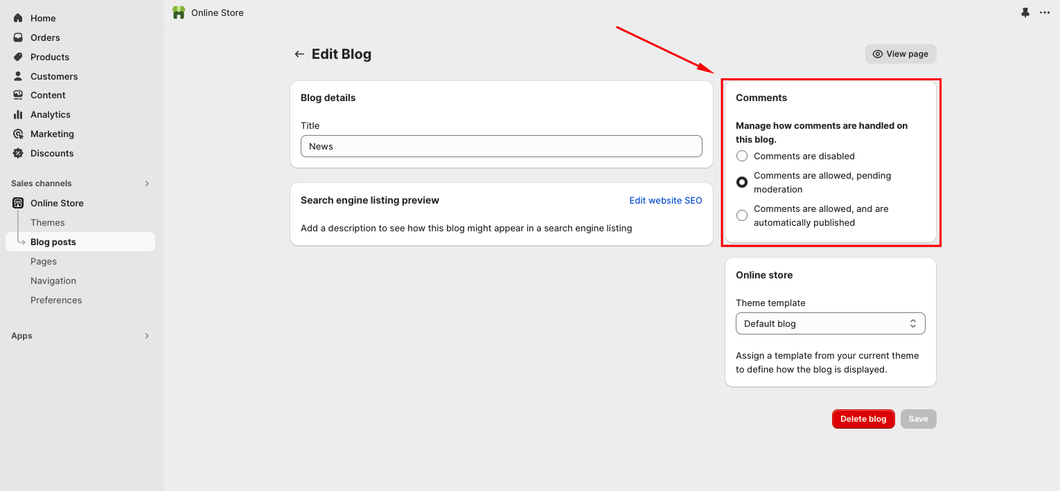 Blog Comment Settings - Karl Documentation