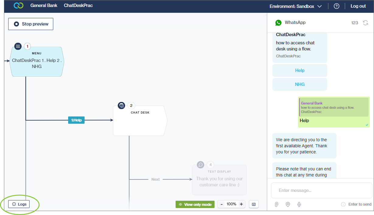 Preview logs - Chat Flow User Guide