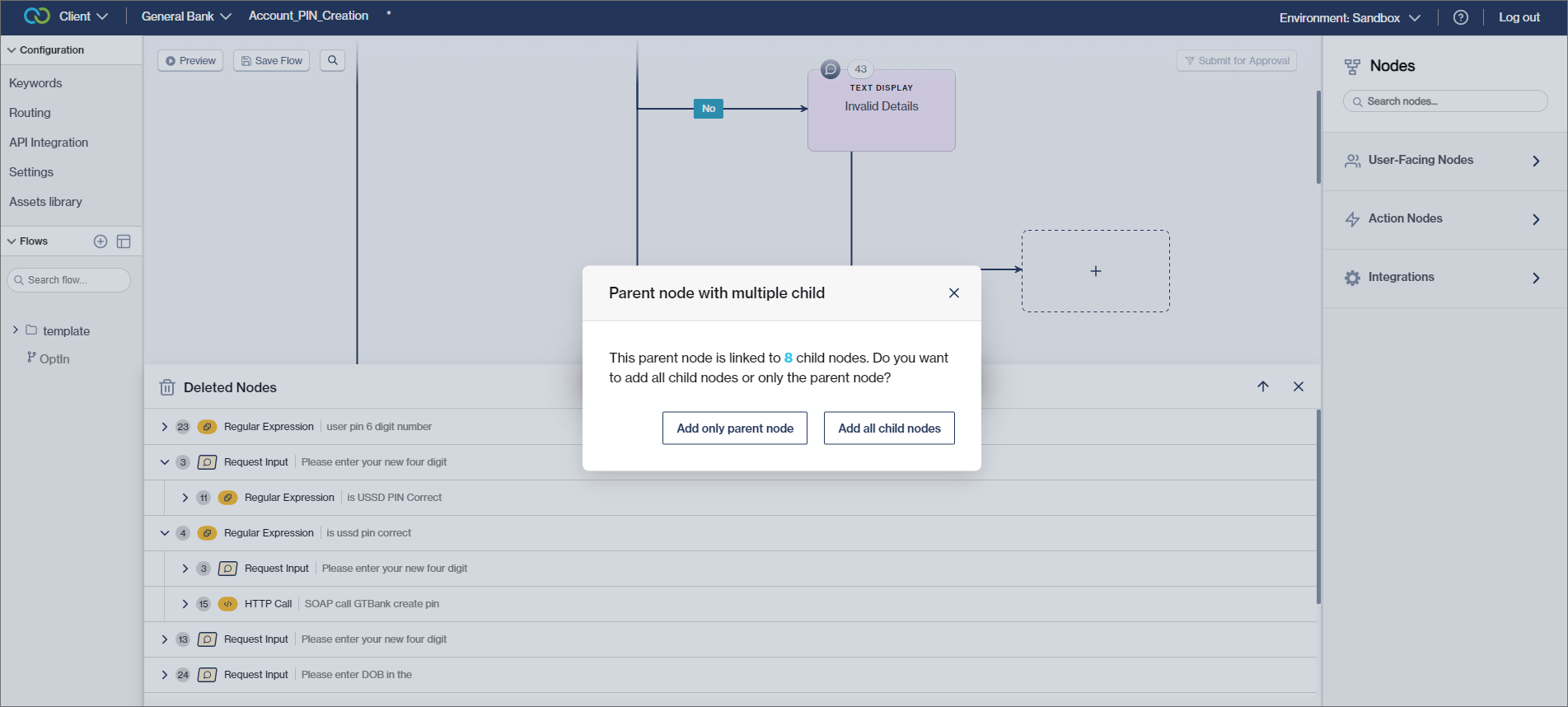 Delete and restore nodes - Chat Flow User Guide