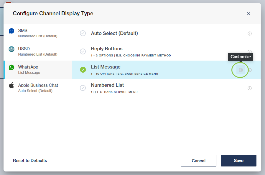 Configure channel display type - Chat Flow User Guide
