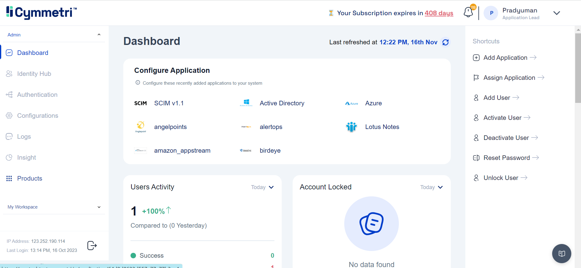 cymmetri also displays some important system kpis to the admin