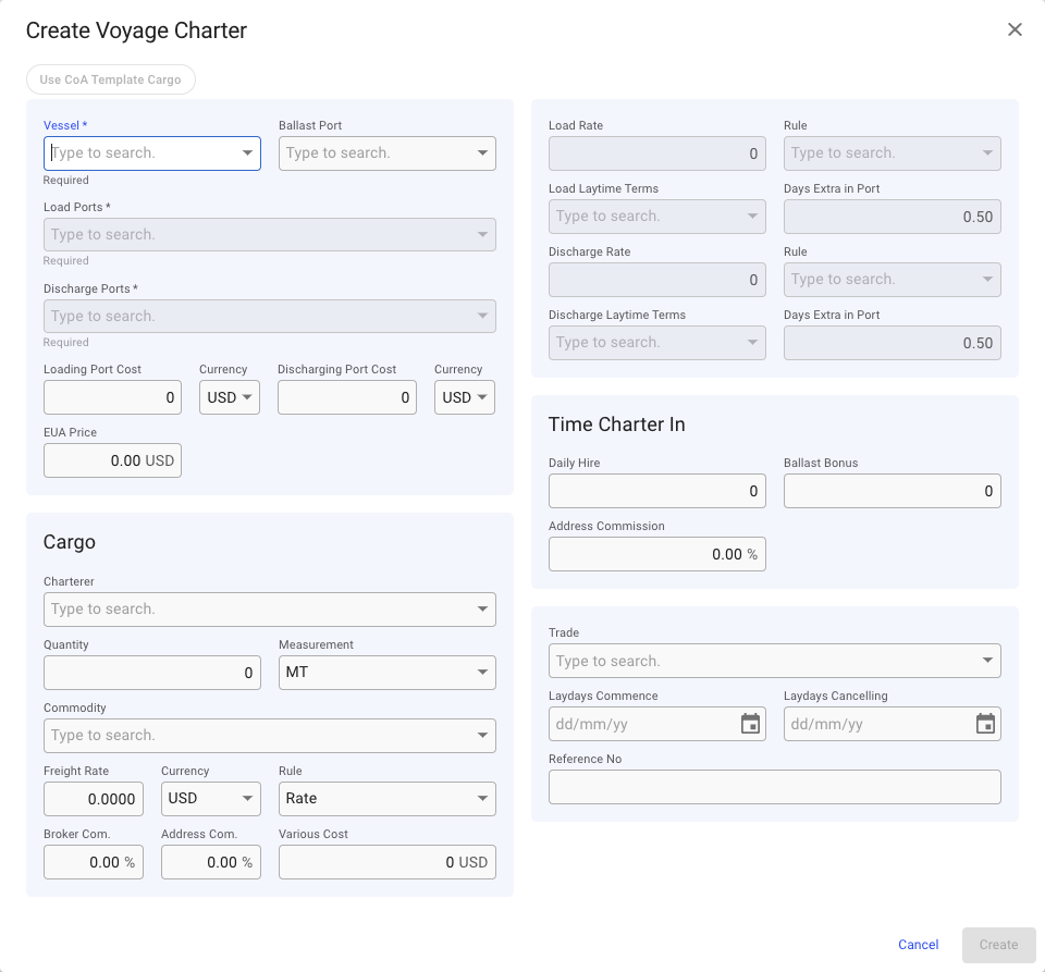 Create Voyage Charterer - Knowledge Base