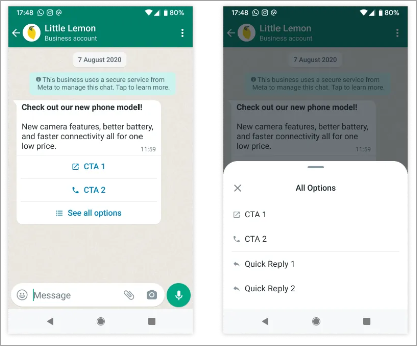 Use interactive buttons in message templates - WhatsApp User Guide Use interactive buttons in message templates - WhatsApp User Guide