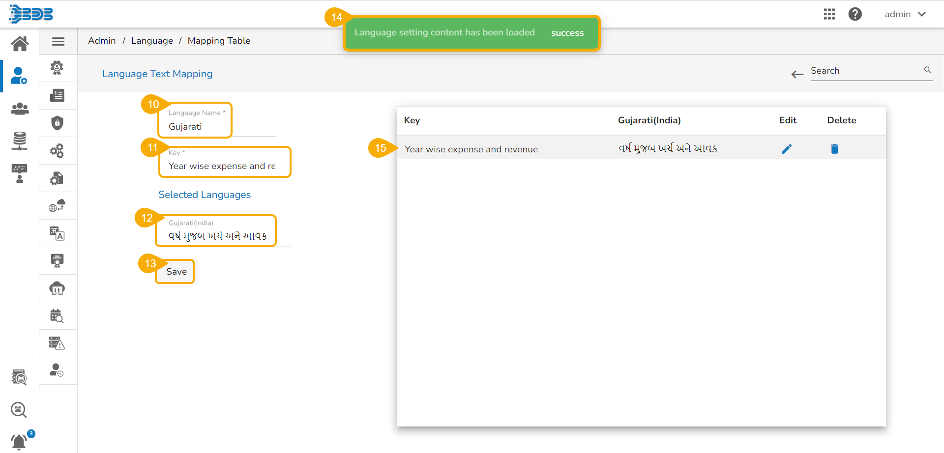 Mapping Table (Language Mapping Part) - Administrative Settings