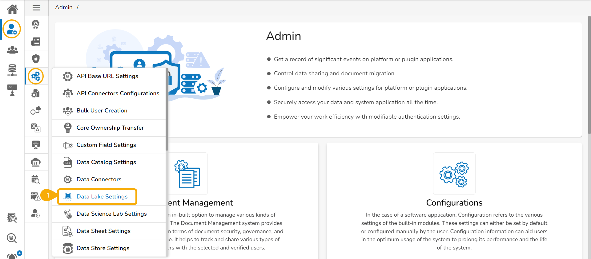 Data Lake Settings - Administrative Settings