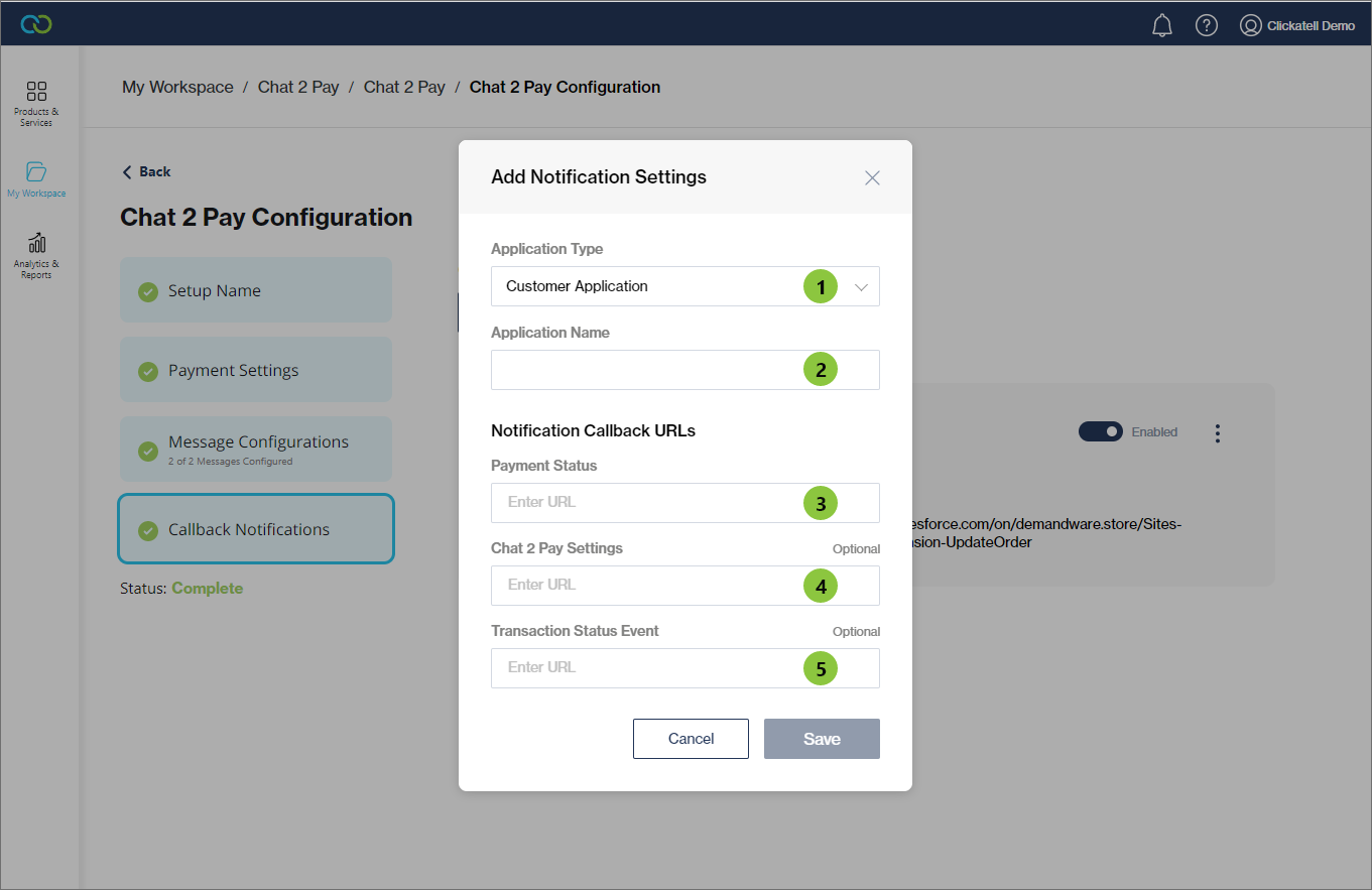 Manage Callback Notifications - Chat 2 Pay User Guide Manage Callback Notifications - Chat 2 Pay User Guide