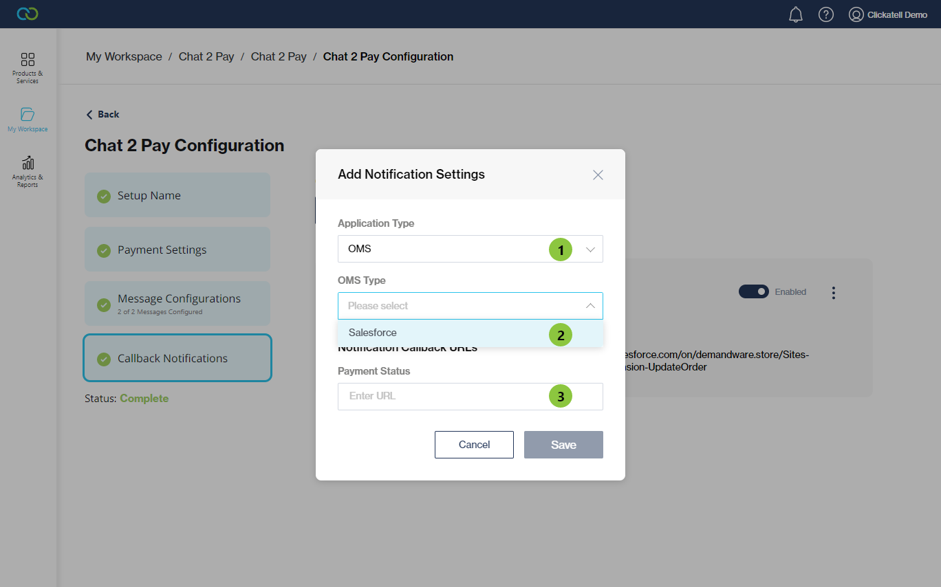 Manage Callback Notifications - Chat 2 Pay User Guide