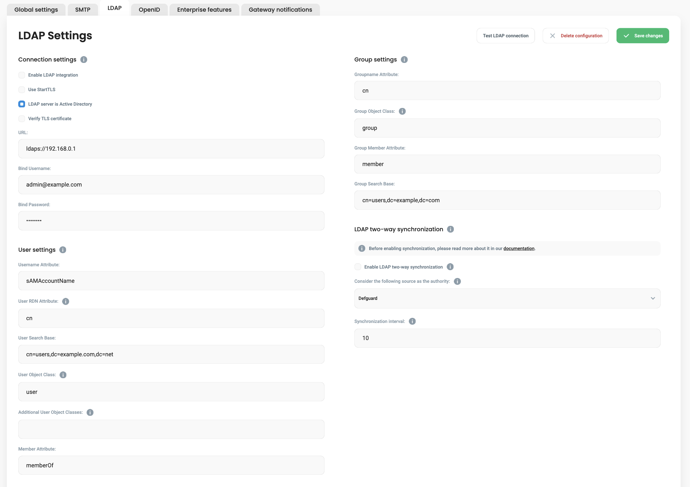now change fields according to your ldap instance for an