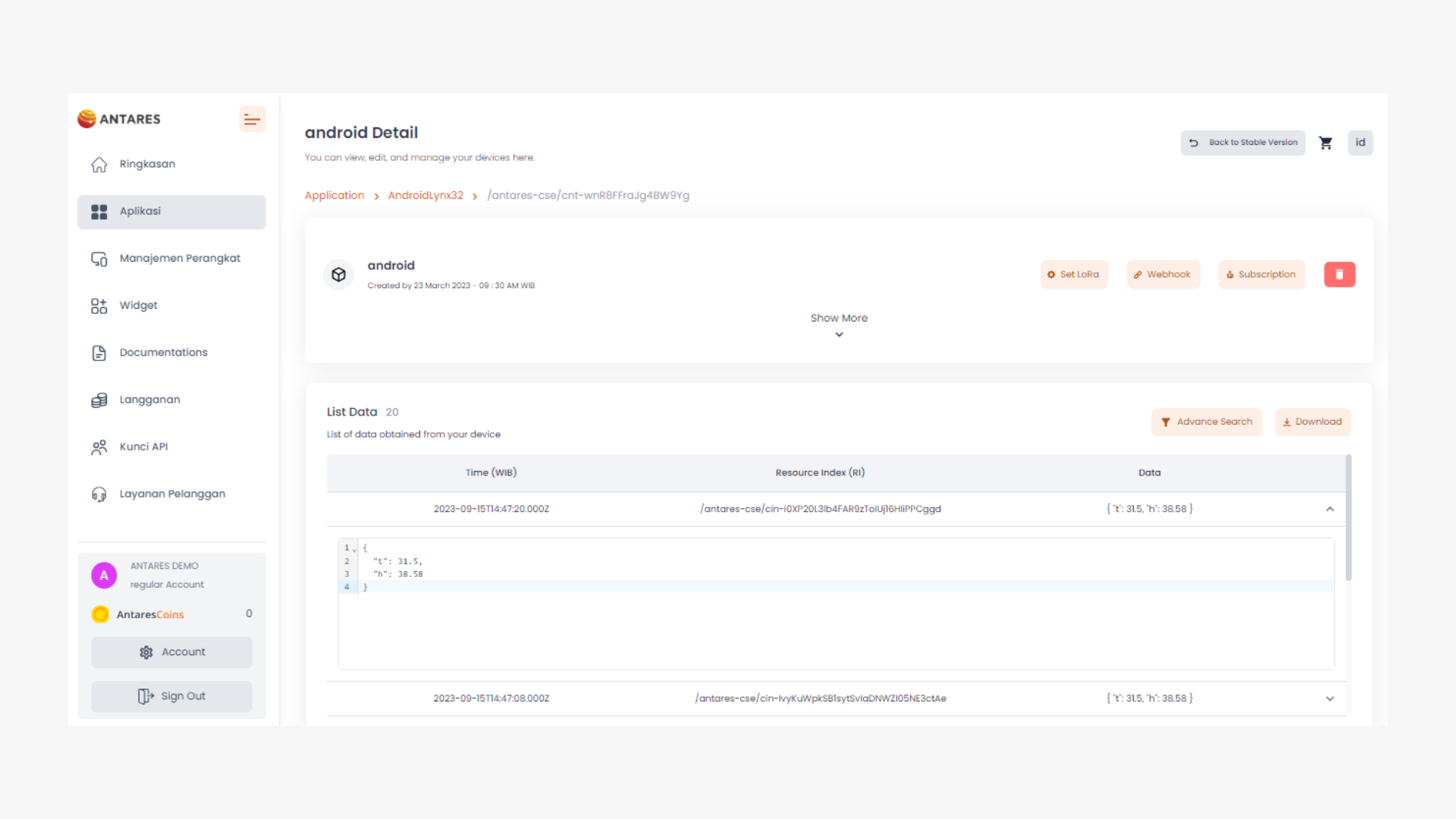 Mengambil data dari ANTARES mengunakan Android - Antares