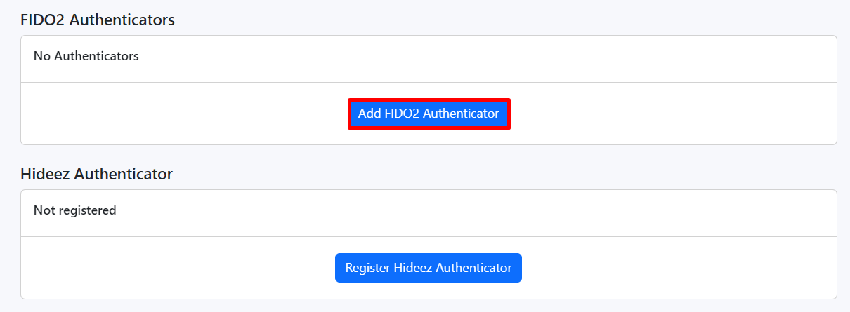 Authorization on the HES server via a FIDO key - Hideez Authentication Service (EN)