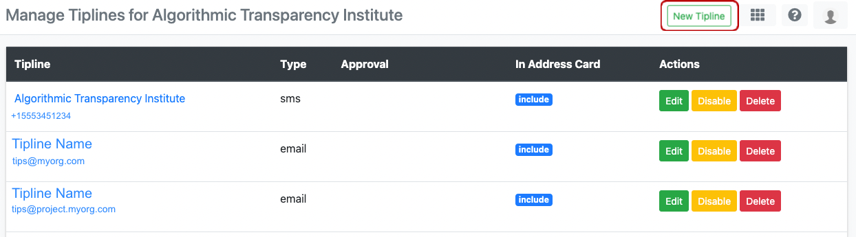 el formulario new tipline nuevo canal de reportes al seleccionar