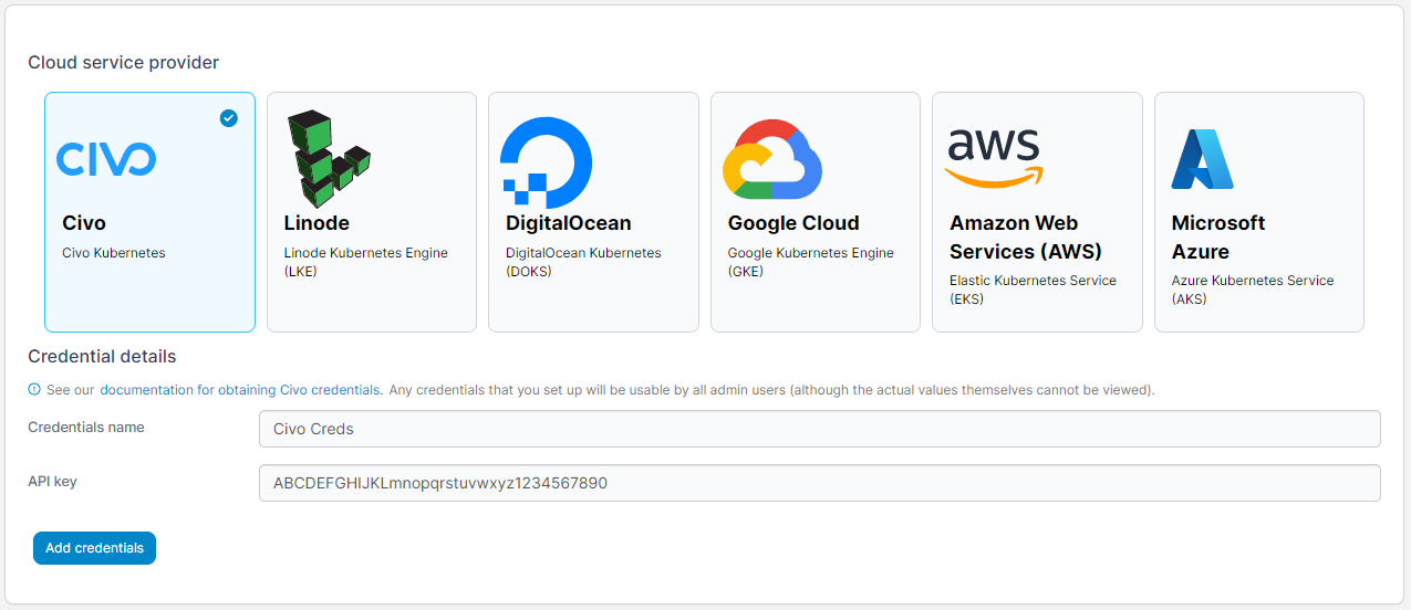 Add Civo credentials - Portainer Documentation