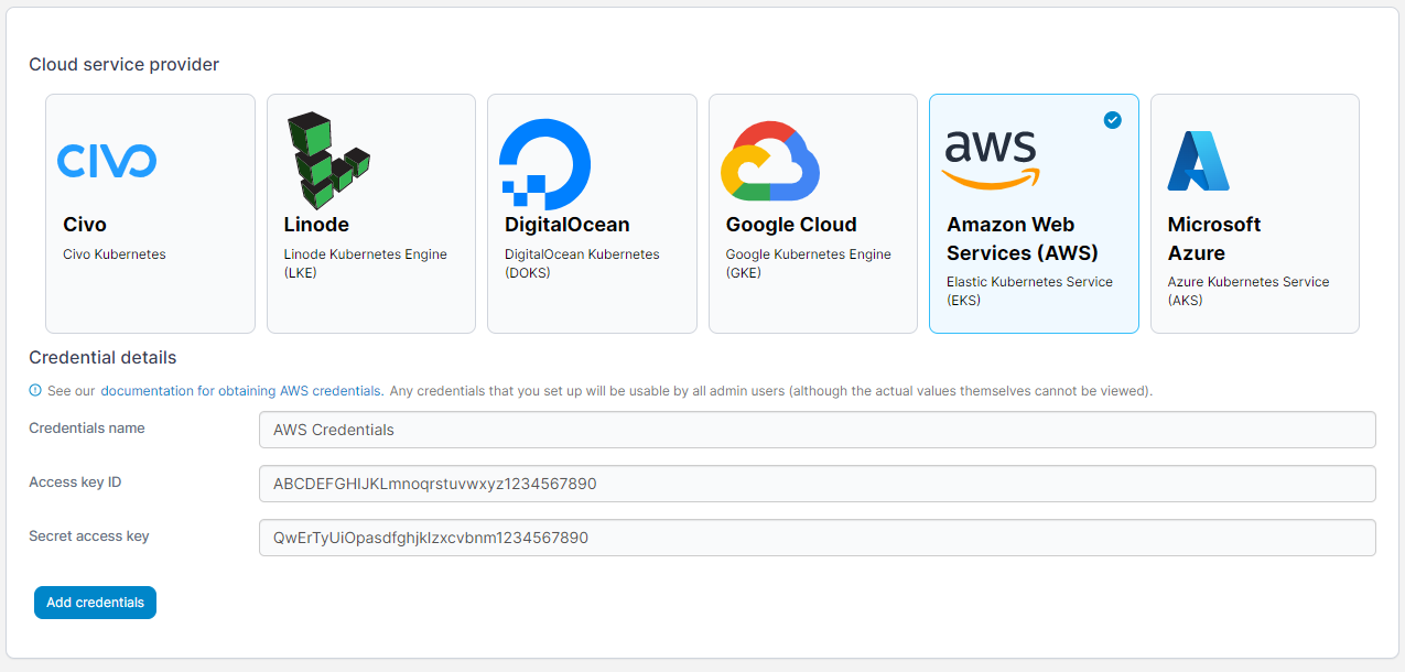Add AWS credentials - Portainer Documentation