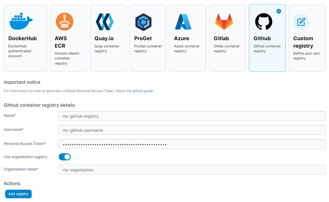 Add a GitHub registry - Portainer Documentation