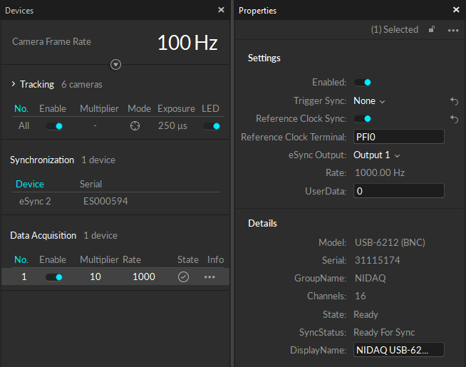 Properties Pane: NI-DAQ - EXTERNAL OptiTrack Documentation