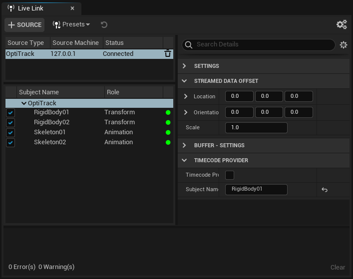 Unreal Engine: OptiTrack Live Link Plugin - EXTERNAL OptiTrack Documentation