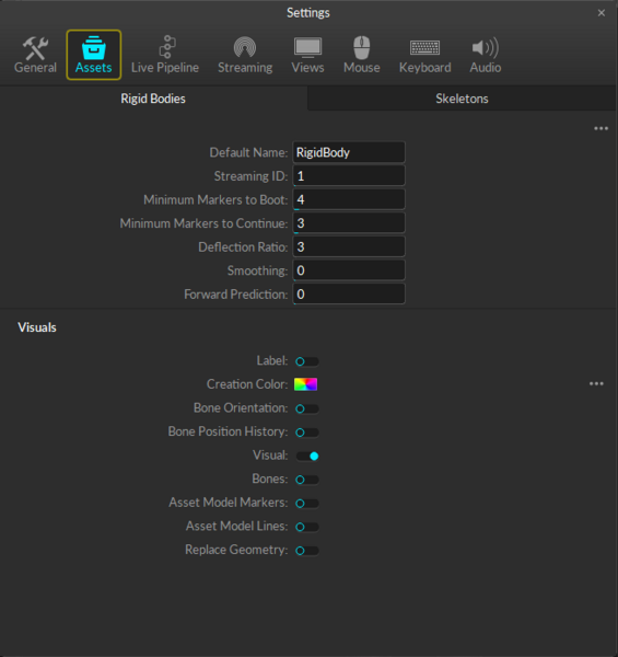 Settings: Assets - EXTERNAL OptiTrack Documentation