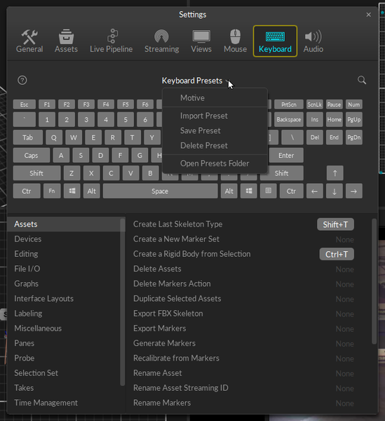 Settings: Mouse and Keyboard - EXTERNAL OptiTrack Documentation