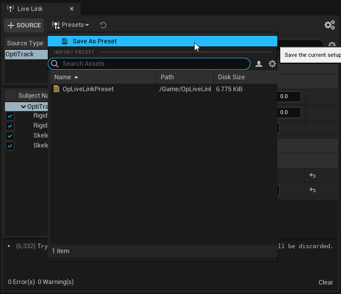 Unreal Engine: OptiTrack Live Link Plugin - EXTERNAL OptiTrack Documentation