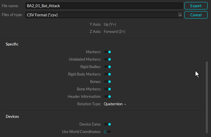 Data Export: CSV - EXTERNAL OptiTrack Documentation Data Export: CSV - EXTERNAL OptiTrack Documentation