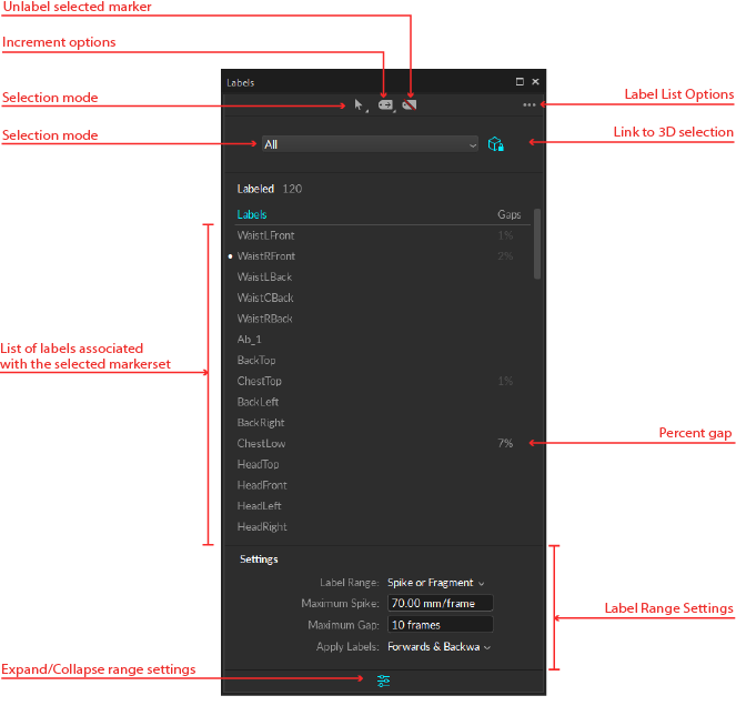 Labels Pane - EXTERNAL OptiTrack Documentation