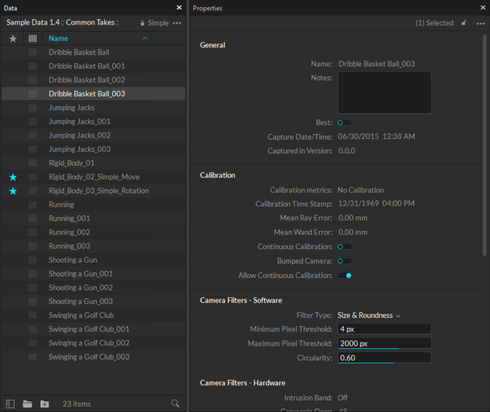 Properties Pane: Take - EXTERNAL OptiTrack Documentation