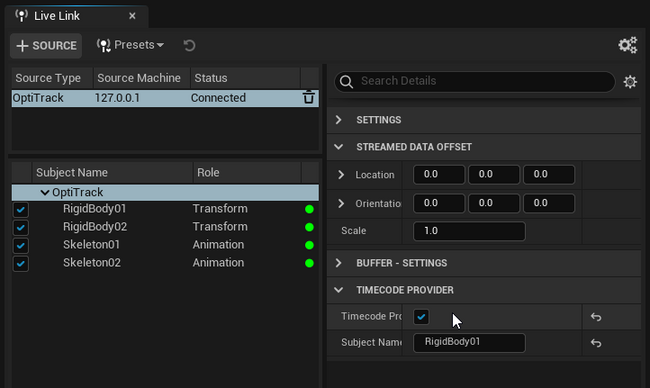 Unreal Engine: OptiTrack Live Link Plugin - EXTERNAL OptiTrack Documentation