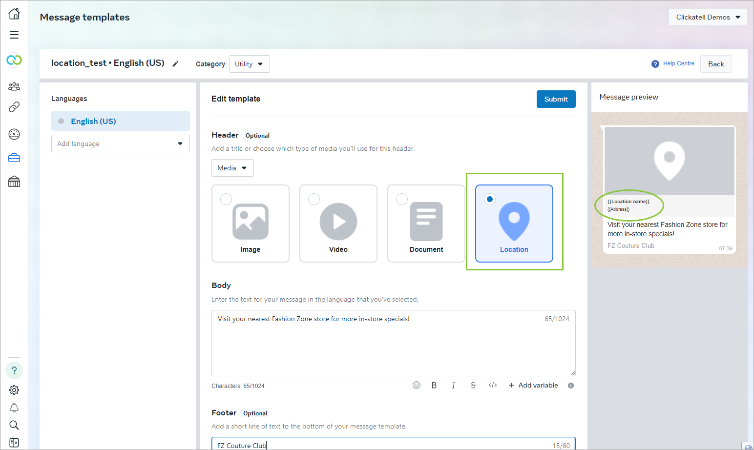 Use location in message templates - WhatsApp User Guide