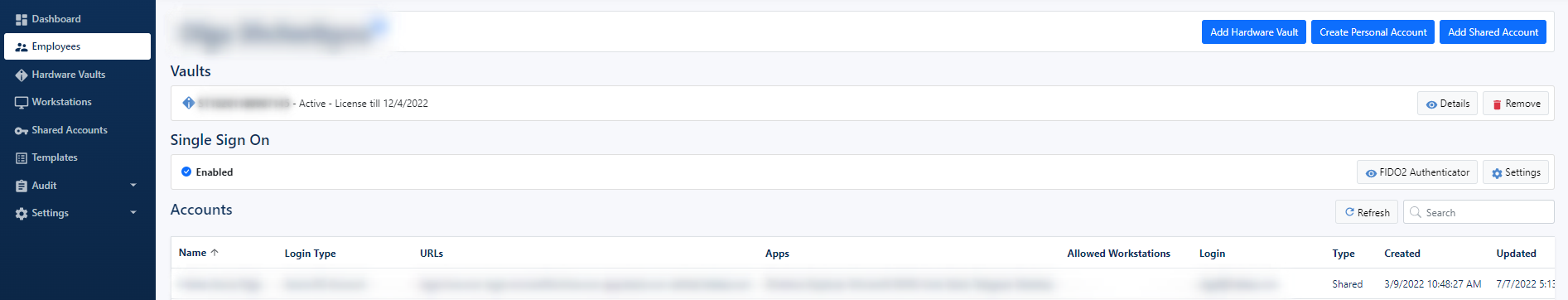 Employees management - Hideez Authentication Service (EN)